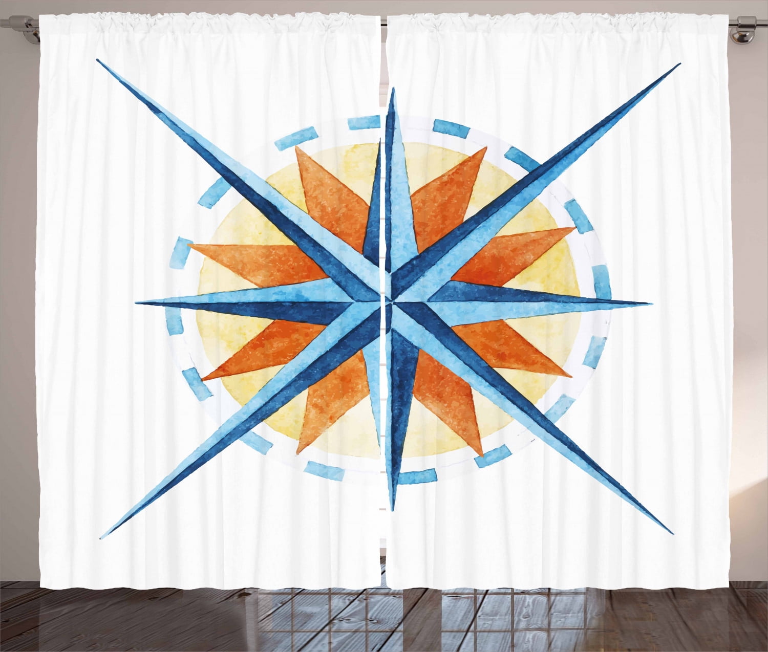 Ambesonne Compass Curtains 2 Panel Set, Watercolor Directions, 108" x ...