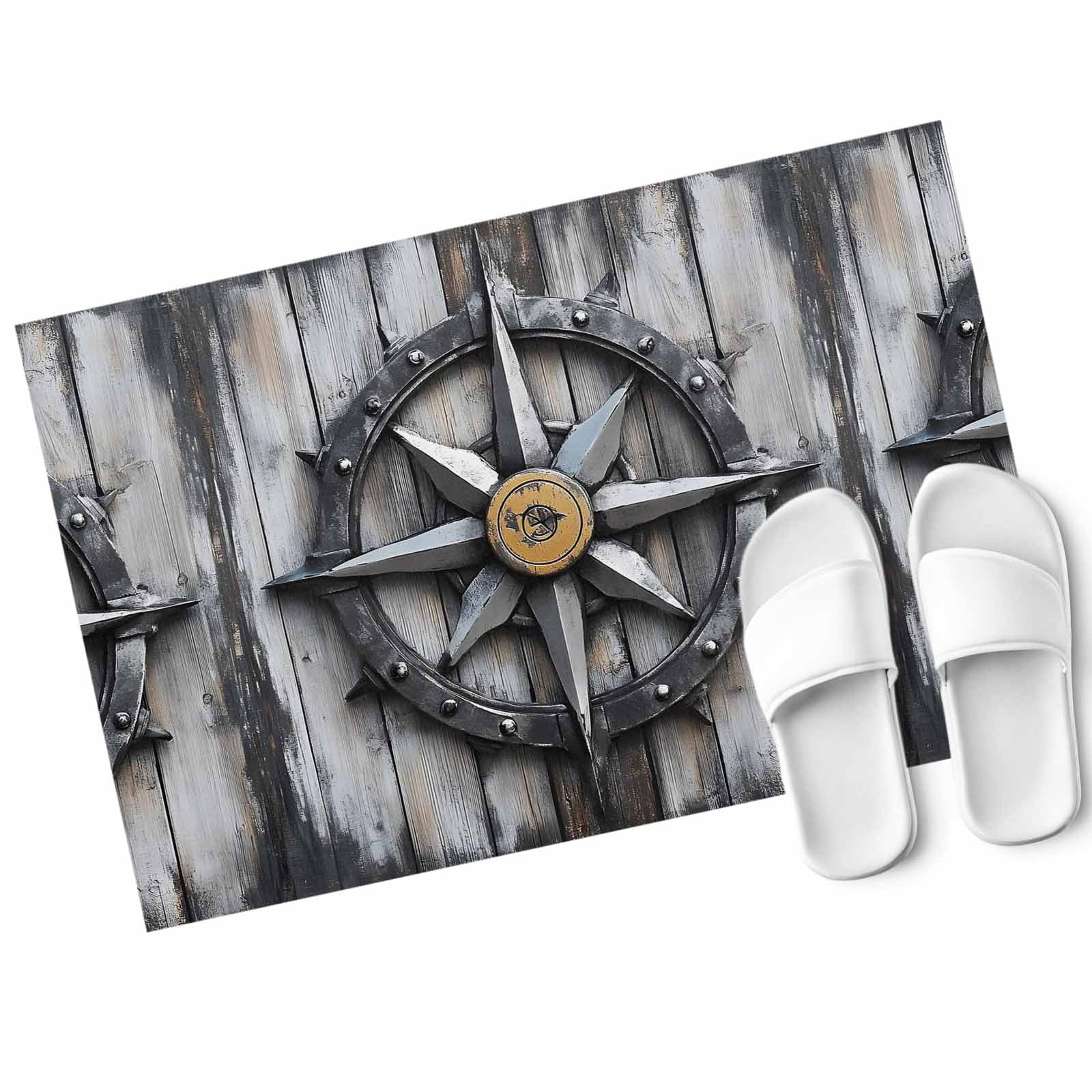 Compass Door Mat Nautical Non Slip Absorbent Entrance Mat Washable Low ...