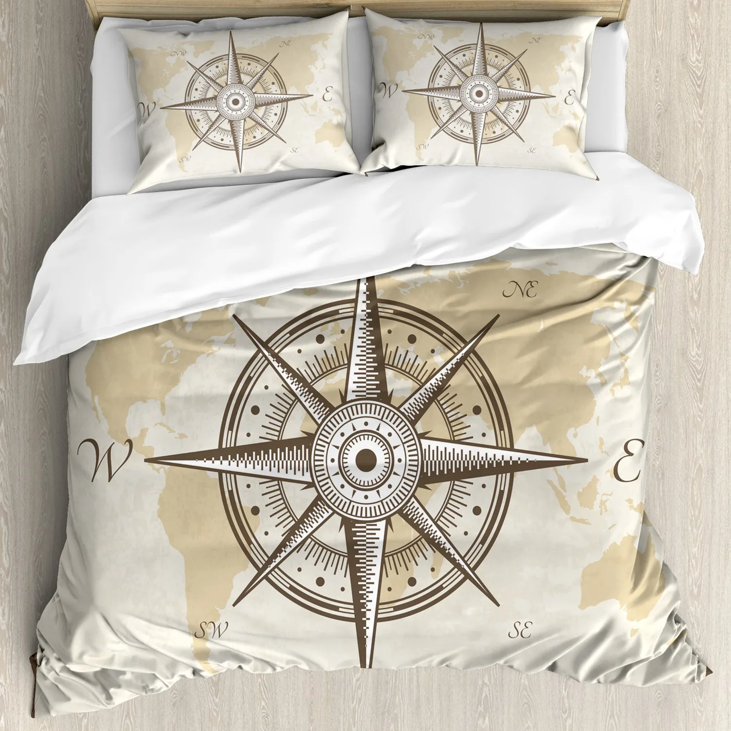 Compass Duvet Cover Antique Old Plan Discovery Ship Pirate Wave Compass ...