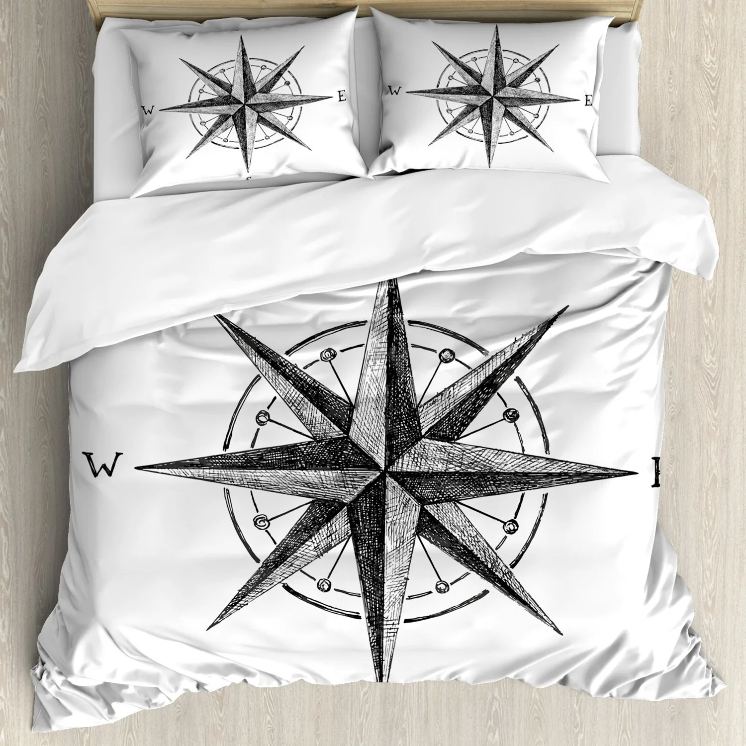Compass Duvet Cover Antique Old Plan Discovery Ship Pirate Wave Compass ...