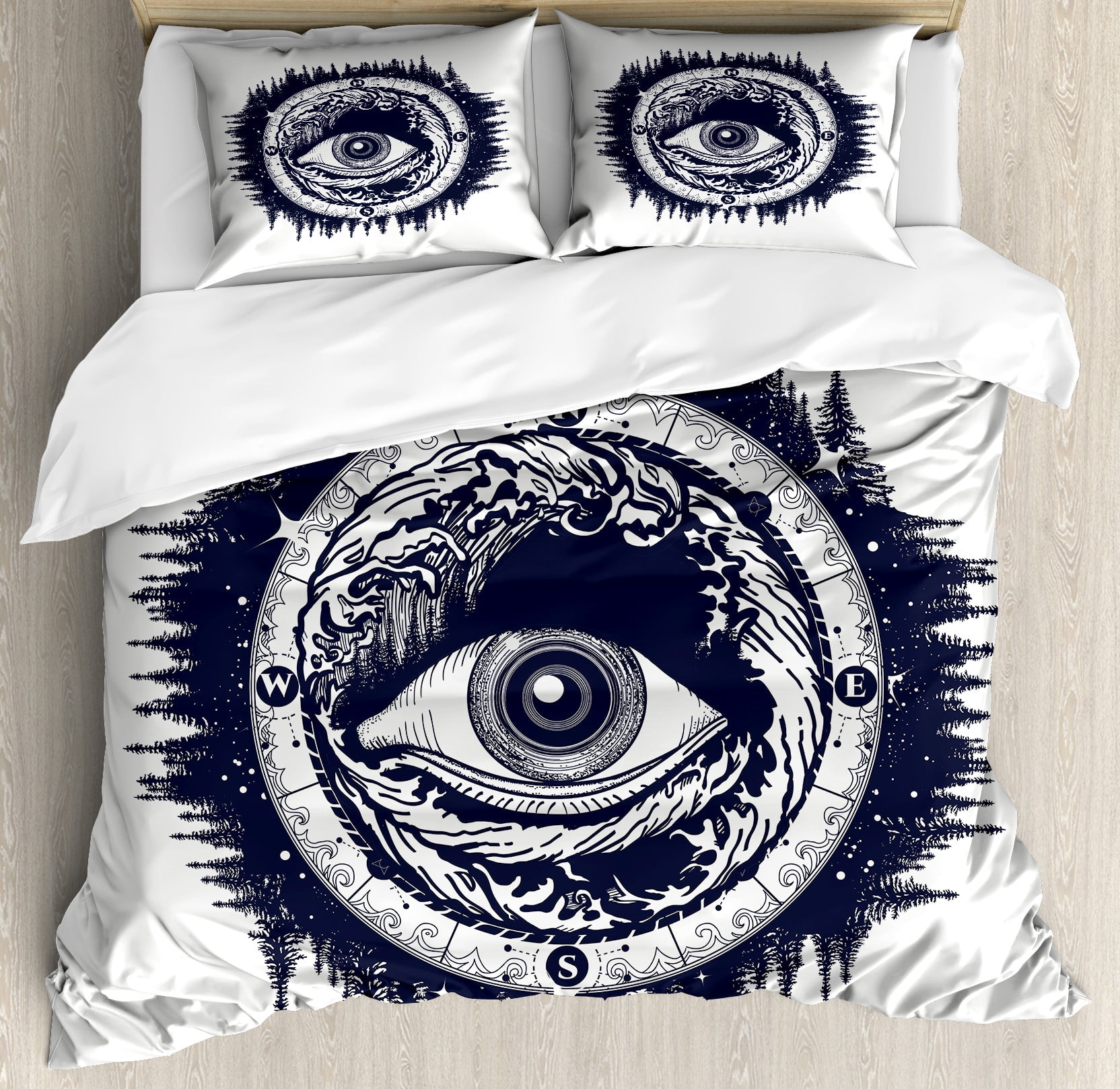 Compass Duvet Cover Set, All Seeing Eye Compass with Directions ...