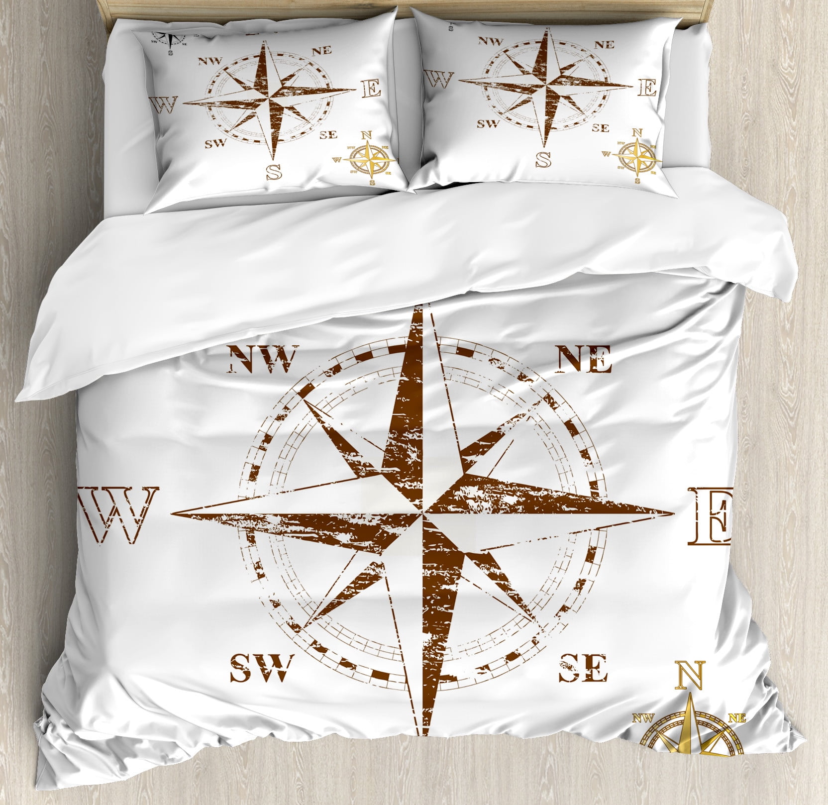 Compass Duvet Cover Set, Calming Faded Windrose Sailing Movement Action ...