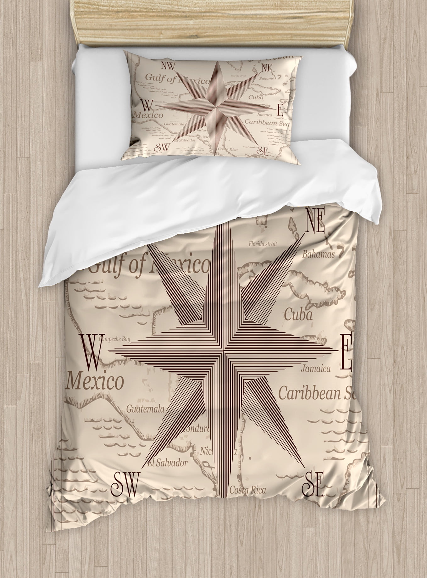 Compass Duvet Cover Set, Central American Map Caribbeans Background ...