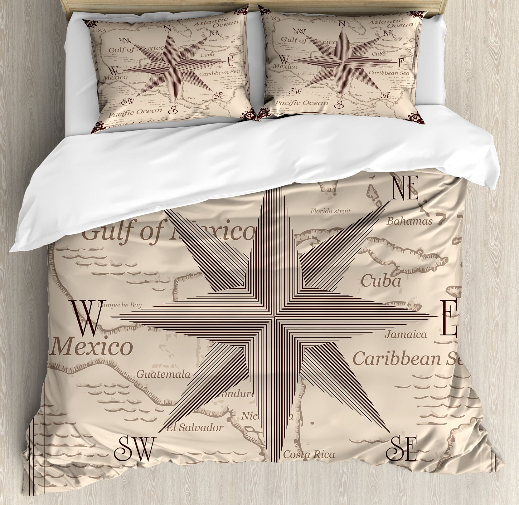 Compass Duvet Cover Set, Central American Map Caribbeans Background ...