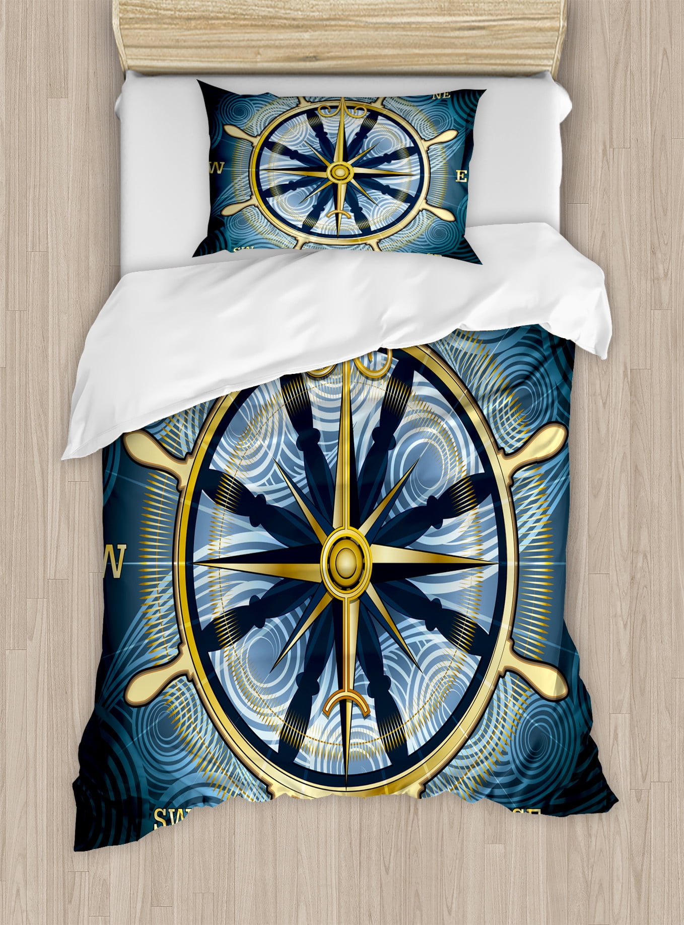 Compass Duvet Cover Set, Navigation Theme Compass with Windrose and ...