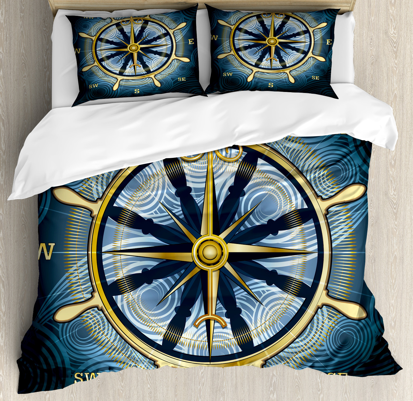 Compass Duvet Cover Set, Navigation Theme Compass with Windrose and ...