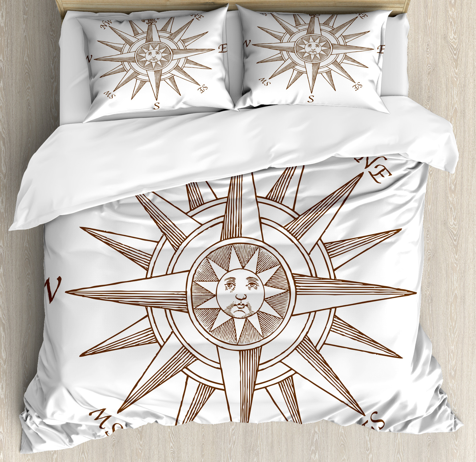 Compass Duvet Cover Set, Retro Mystic Style Wind Rose Along Sun North ...