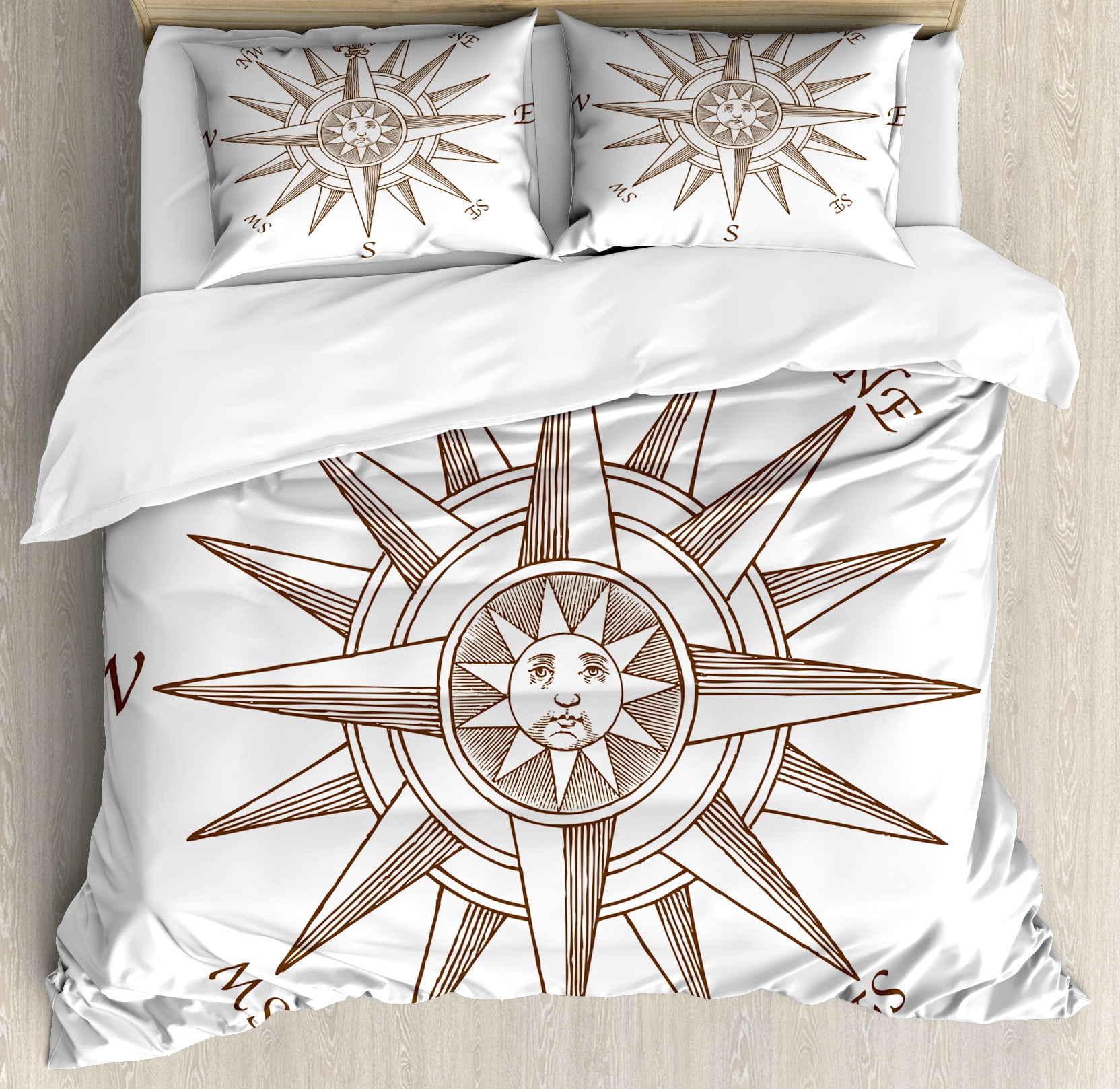 Compass Duvet Cover Set, Retro Mystic Style Wind Rose Along Sun North ...
