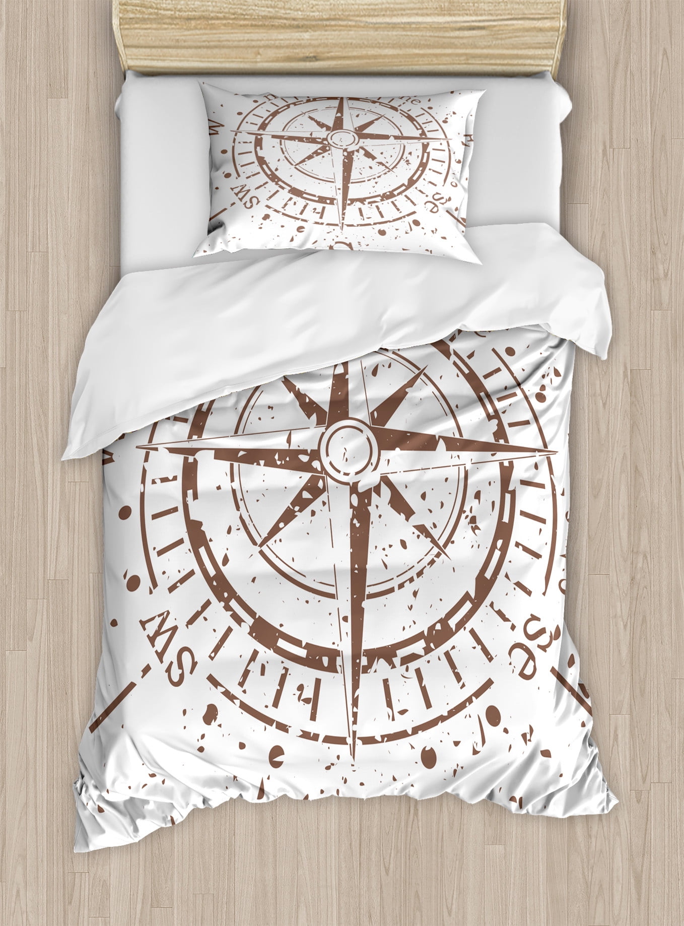 Compass Duvet Cover Set, Retro Tainted and Splashed Paint on a Voyage ...