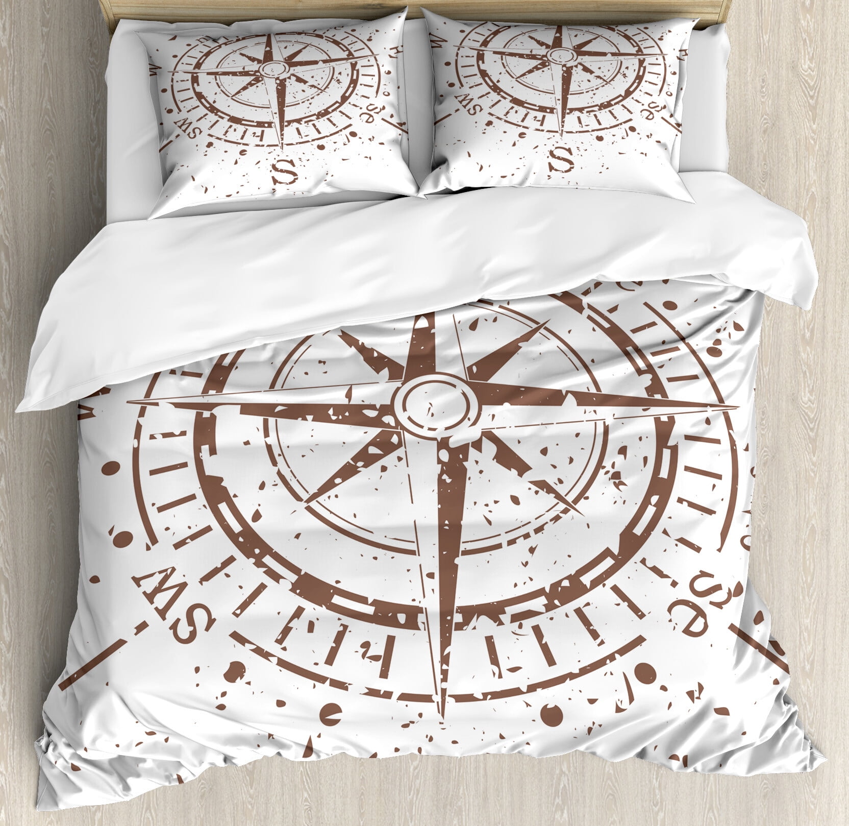Compass Duvet Cover Set, Retro Tainted and Splashed Paint on a Voyage ...