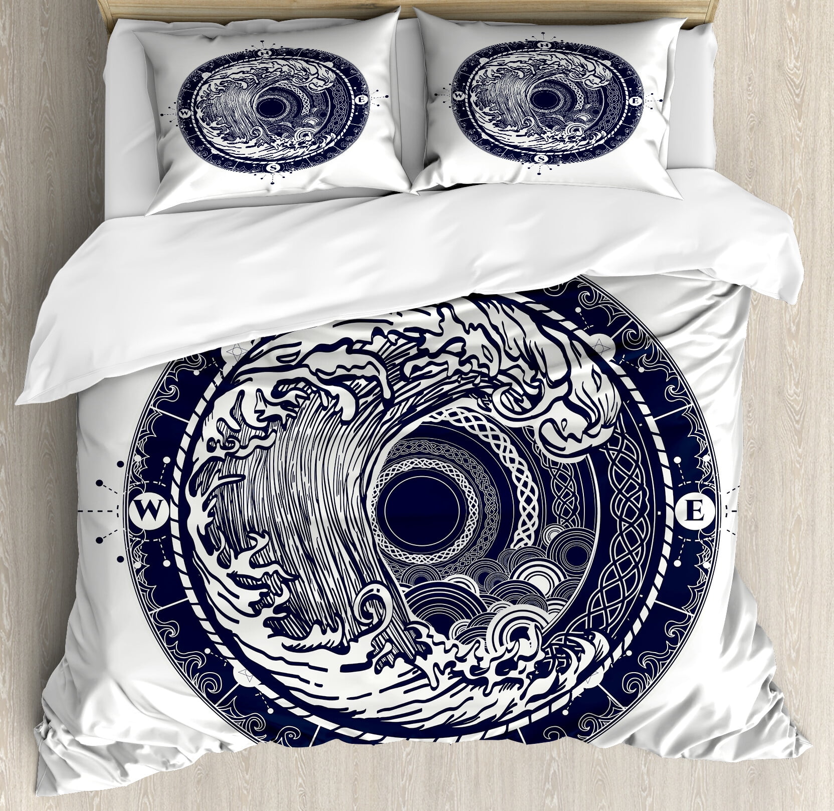 Compass Duvet Cover Set, Sea Navigation with a Drawing of Tempest ...