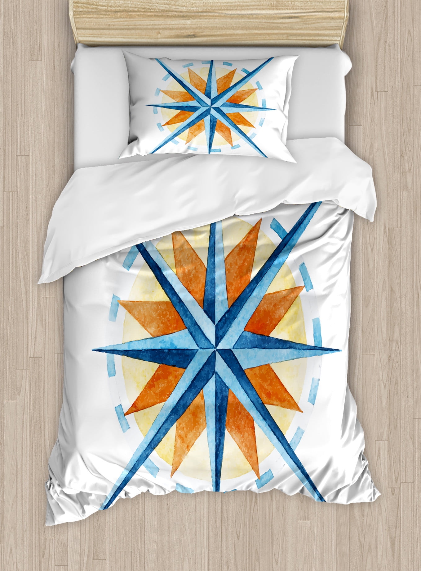 Compass Duvet Cover Set, Watercolor Directions North South East West ...