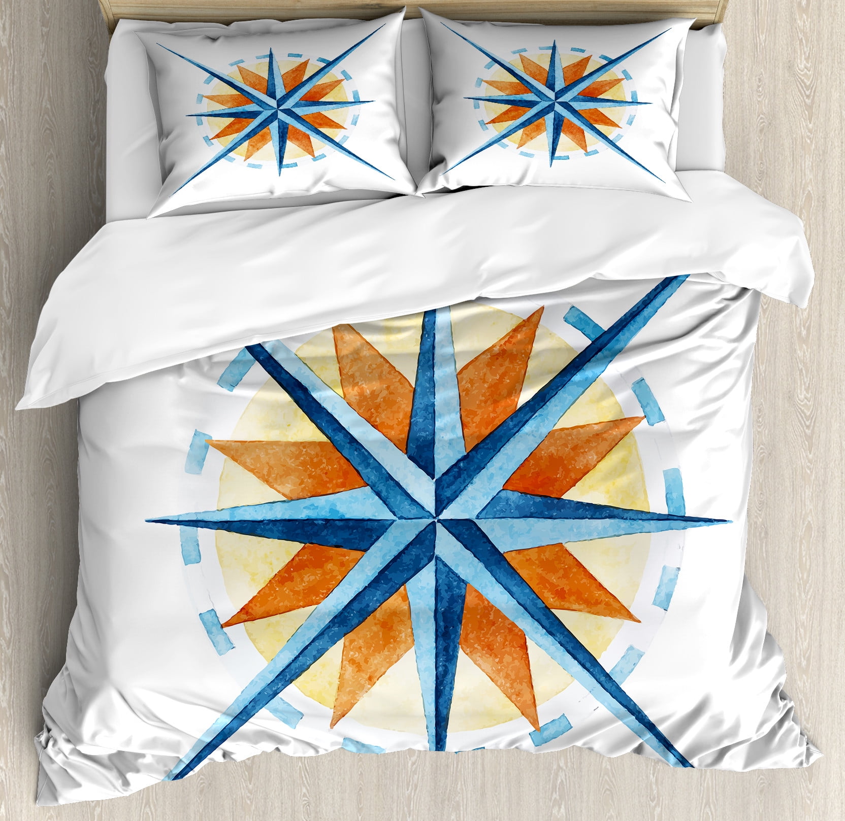 Compass Duvet Cover Set, Watercolor Directions North South East West ...
