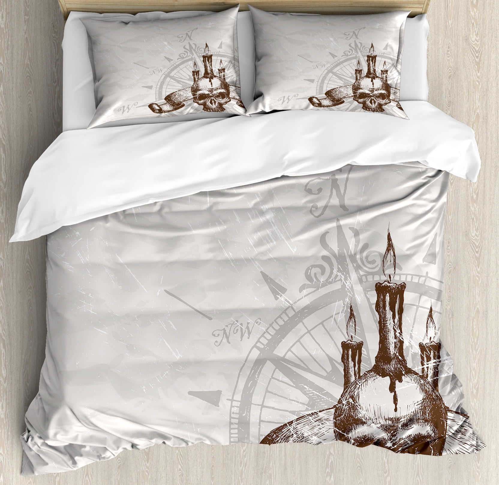 Compass Duvet Cover Set, Windrose Skull and Candles Spooky Adventure ...