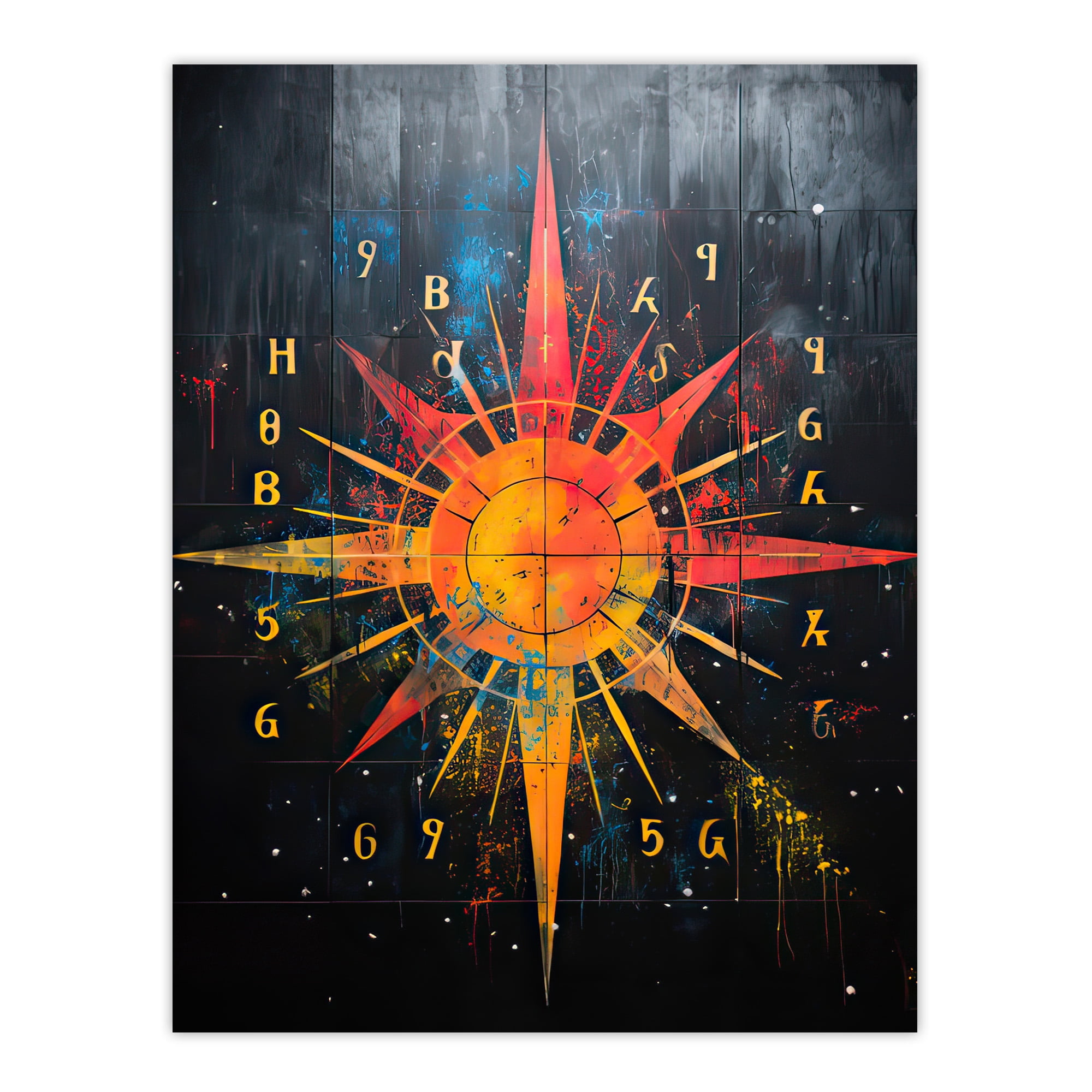 Compass Fantasy Cardinal Directions Oil Painting Orange Pink Mystical ...
