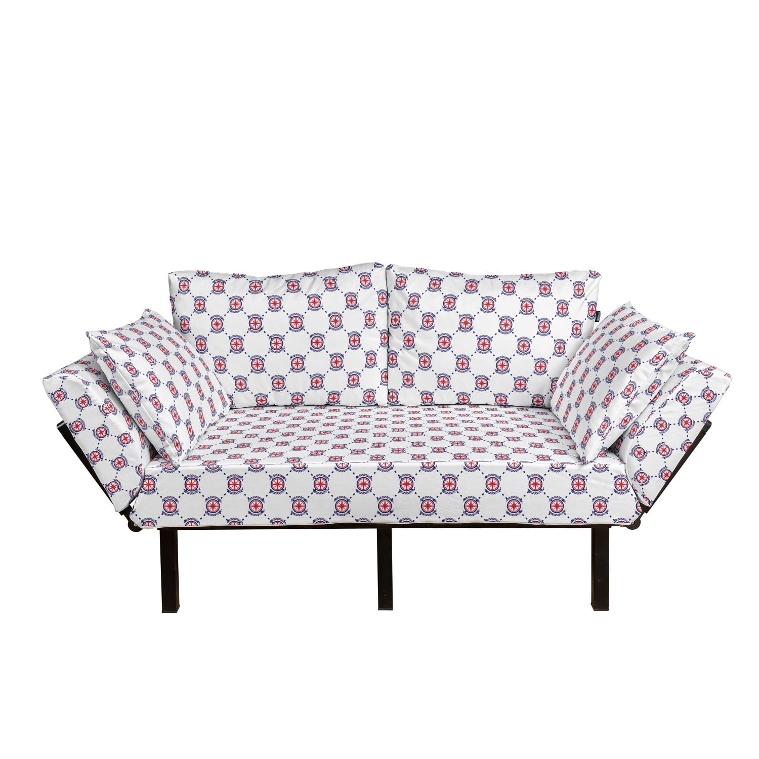 Compass Futon Couch, Diagonal Lines Diamond Pattern with Windrose and ...