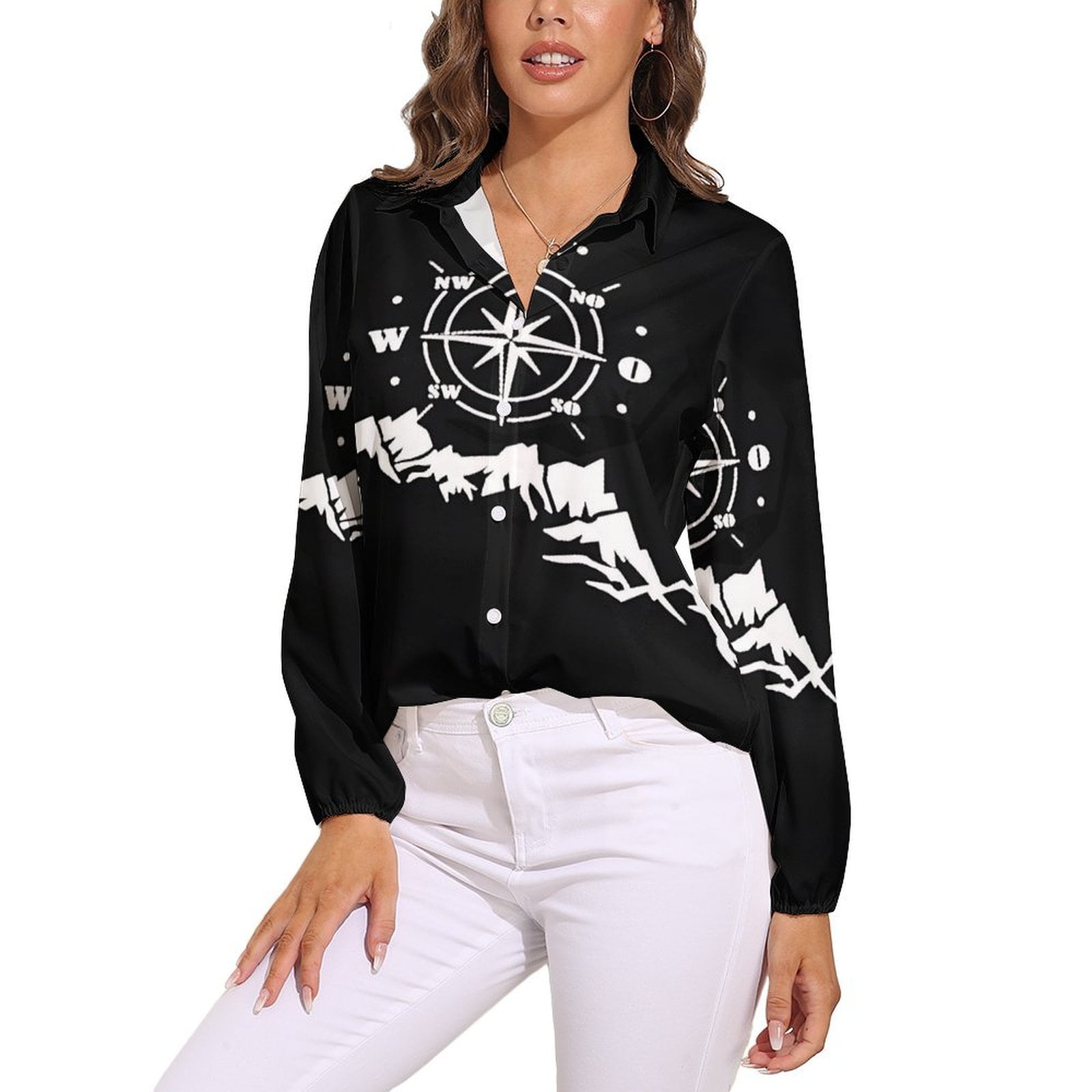 Compass Graphics Long Sleeve Blouse Woman Streetwear Casual Shirts ...