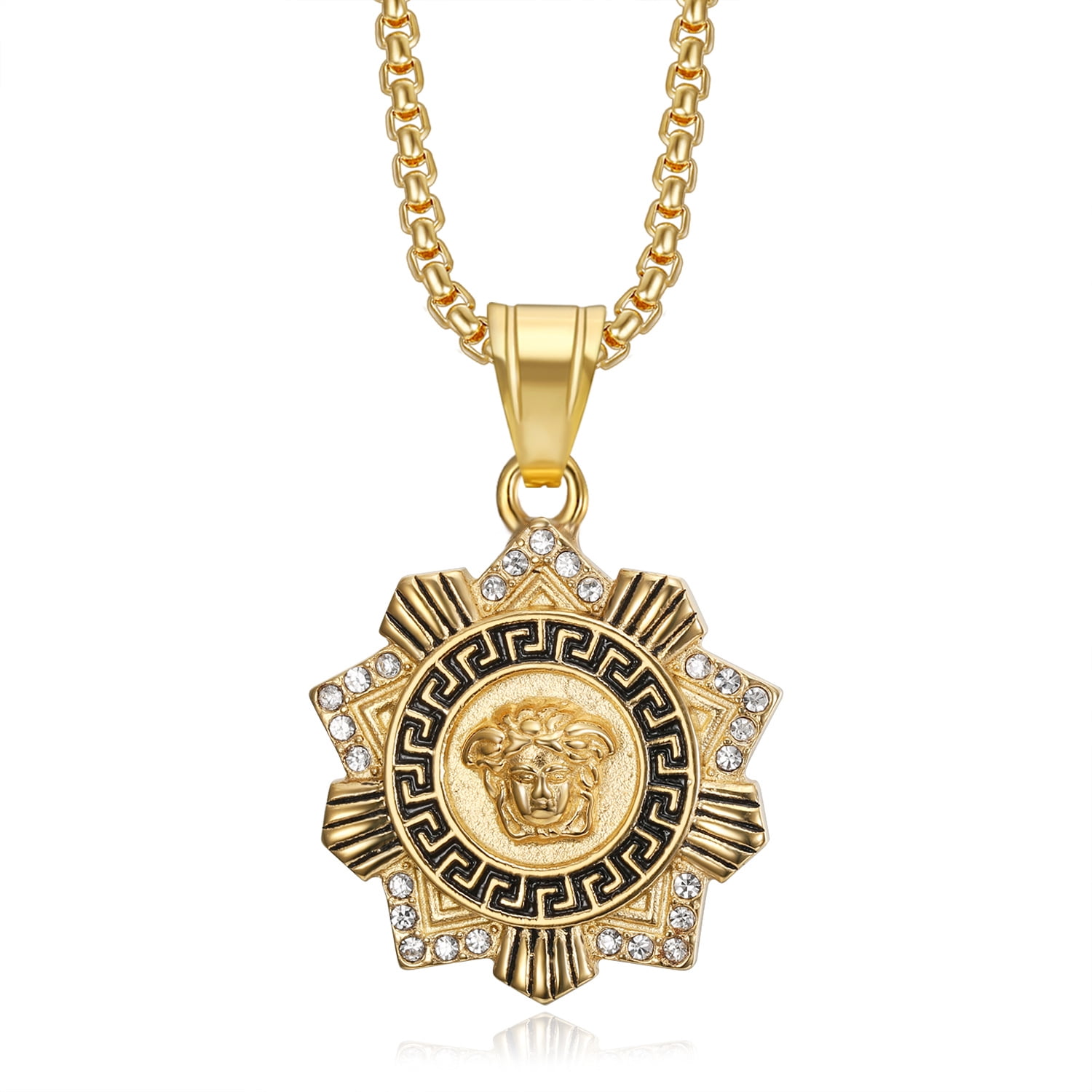 Compass Greek mythology Necklace 14K Yellow Gold For Men Women Golden ...