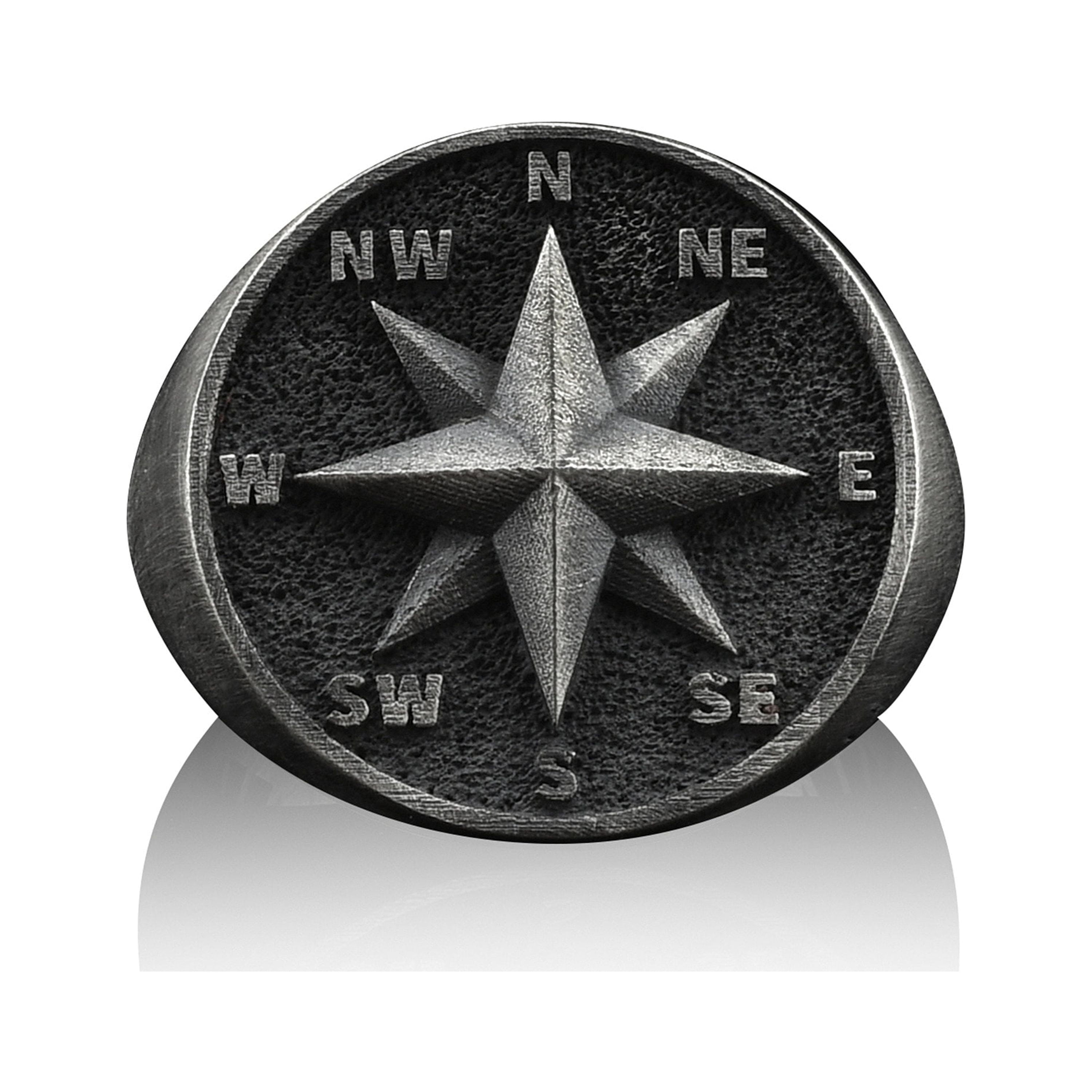 Compass Handmade Sterling Silver Men Signet Ring, Traveler Silver ...
