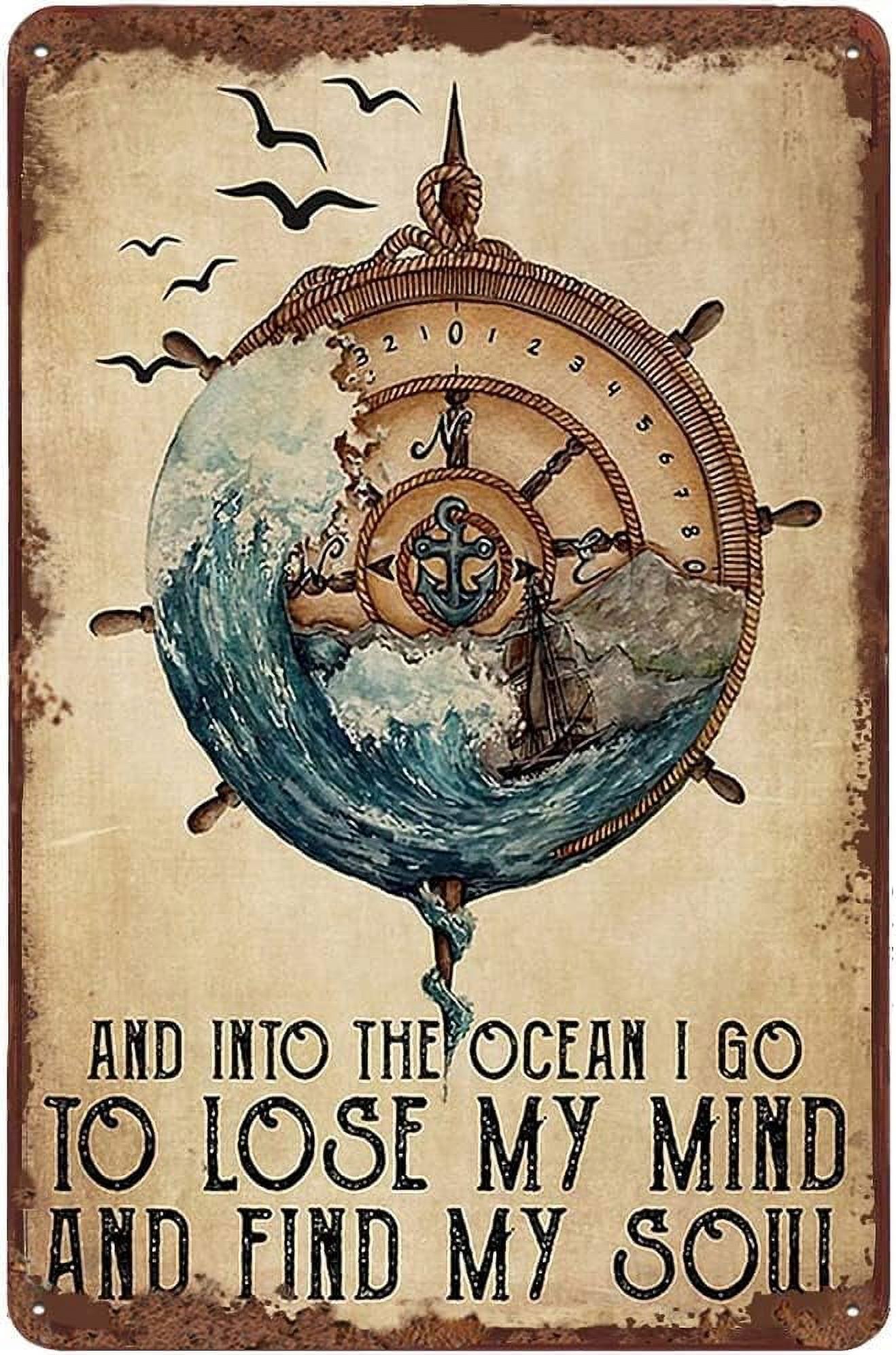 Compass Into The Ocean Vintage Tin Sign The Great Wave Off Wall Art ...