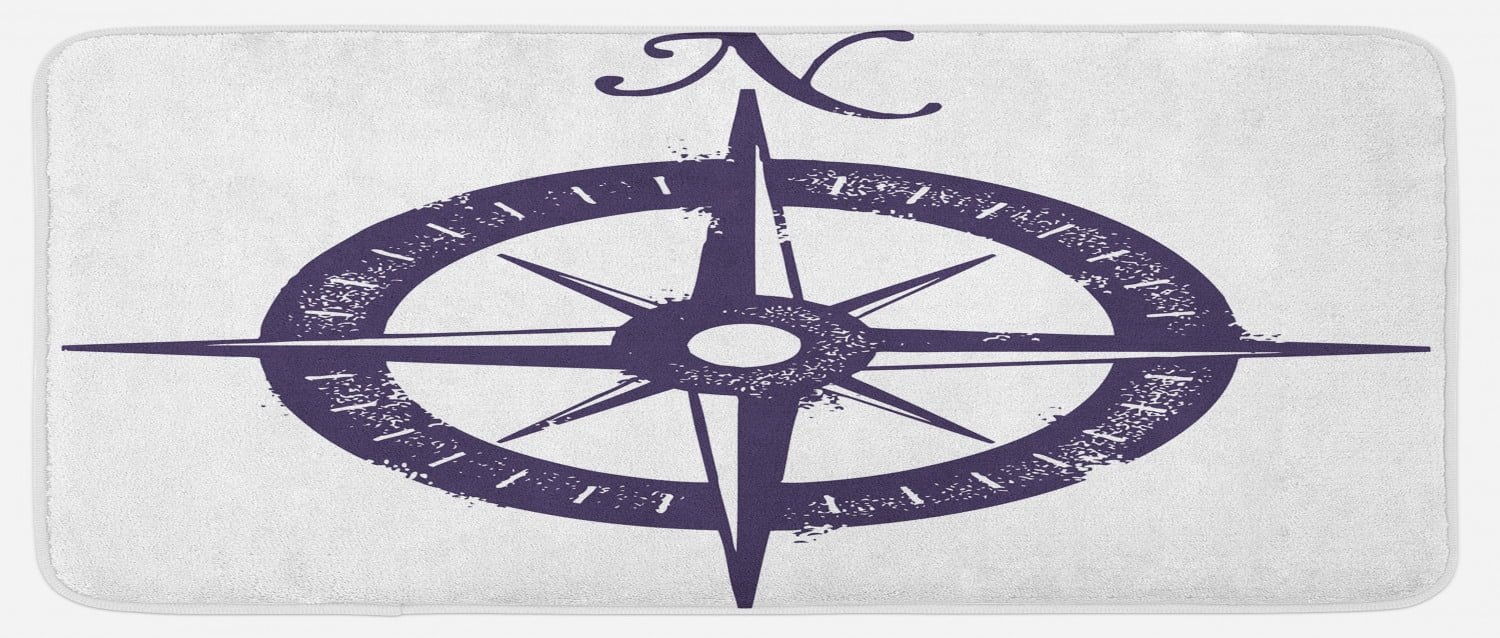 Compass Kitchen Mat, Sailing Compass with a Giant on with a Windrose ...