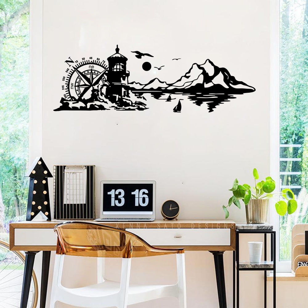 Compass Lighthouse Mountain Camping Rv Trcuk Car wall Sticker Caravan ...