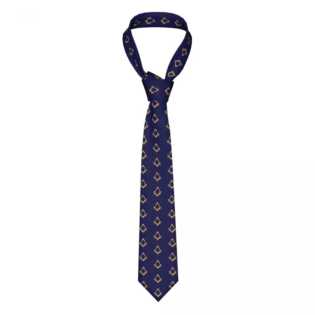 Compass Ma Men Necktie 8 cm Narrow Freemason Pattern Gold Blue Square ...