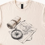 Compass Map Shirt Beige Tshirt Adventure Awaits Travel Wanderlust Tee ...