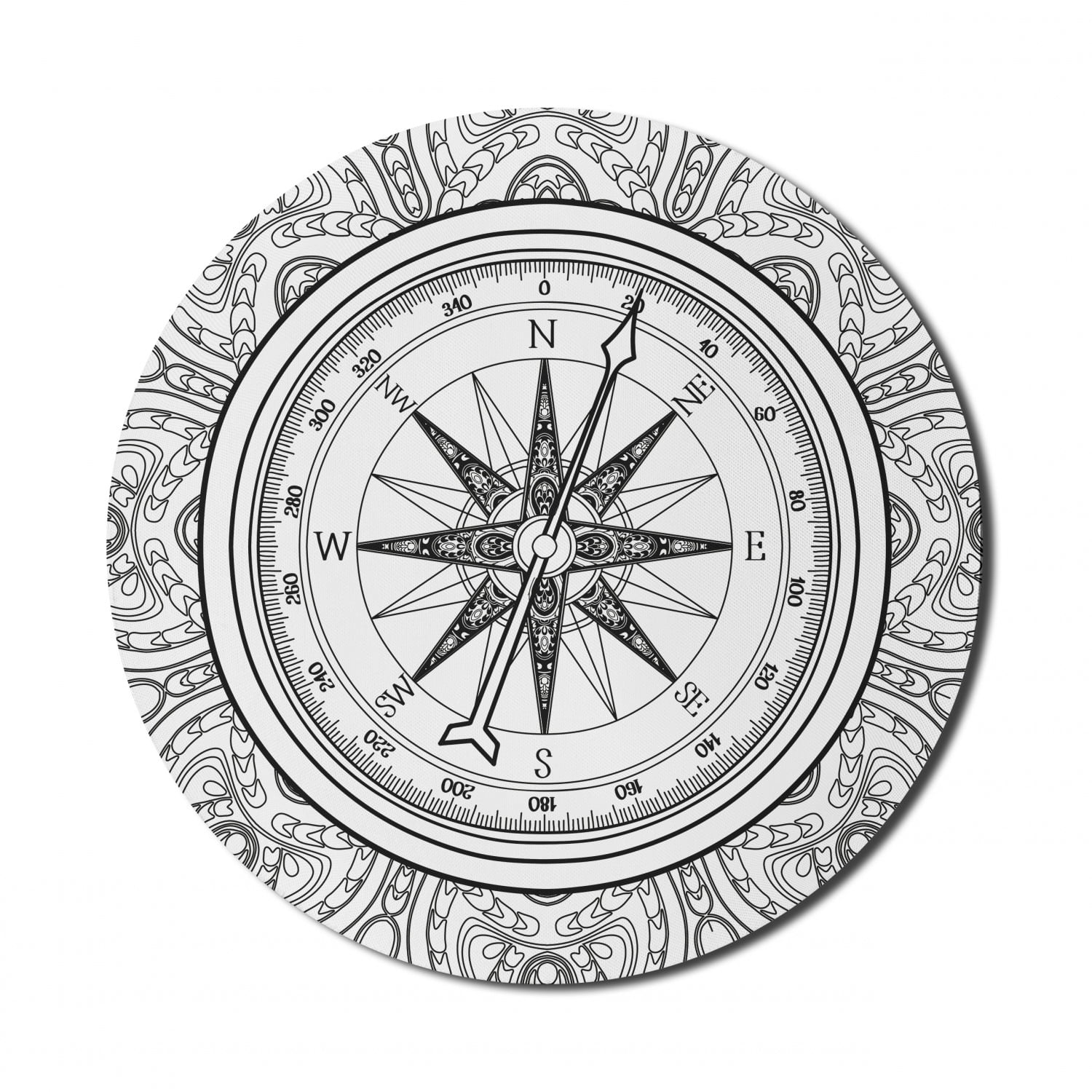 Compass Mouse Pad for Computers, Hand Drawn Windrose in Line Art Style ...