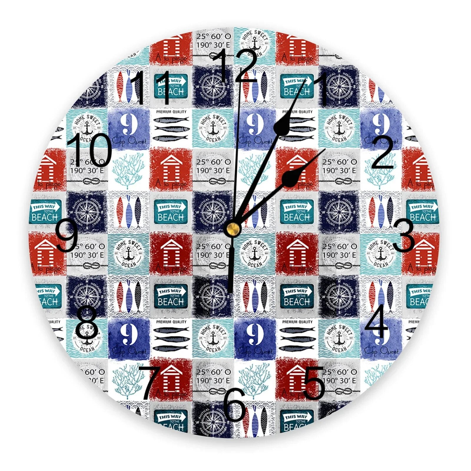 Compass Nautical Map Scale Letters Sailboat Large Wall Clock Dinning Restaurant Cafe Decor Round ...