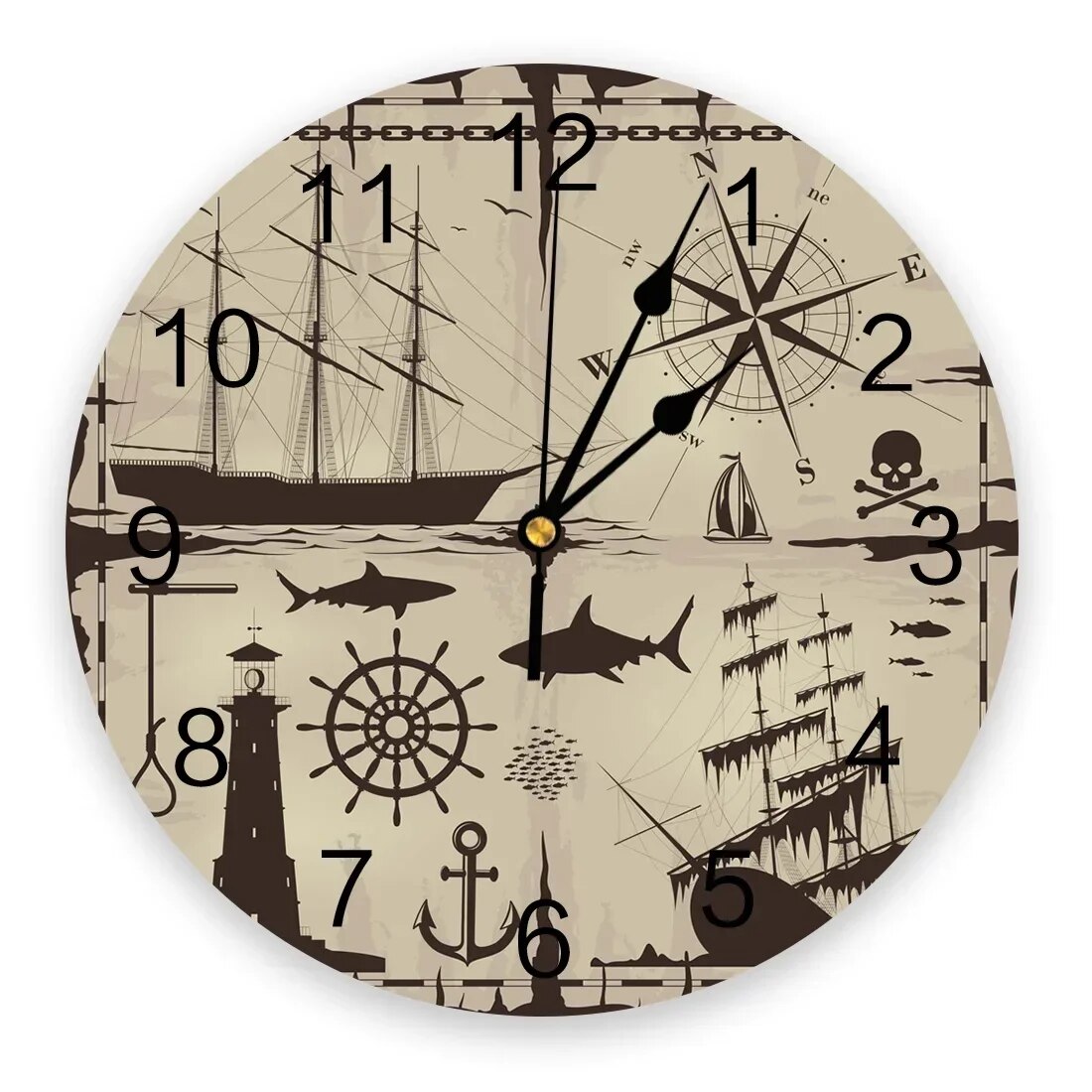 Compass Nautical Map Scale Letters Sailboat Large Wall Clock Dinning ...
