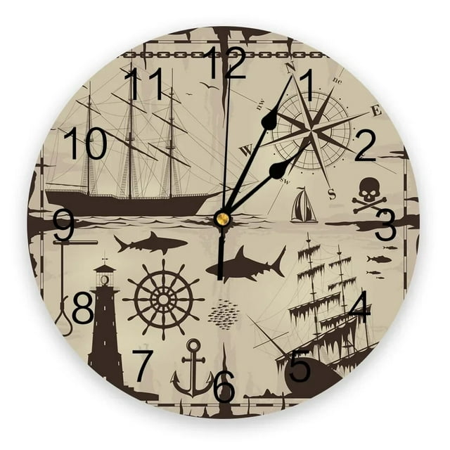 Compass Nautical Map Scale Letters Sailboat Large Wall Clock Dinning ...