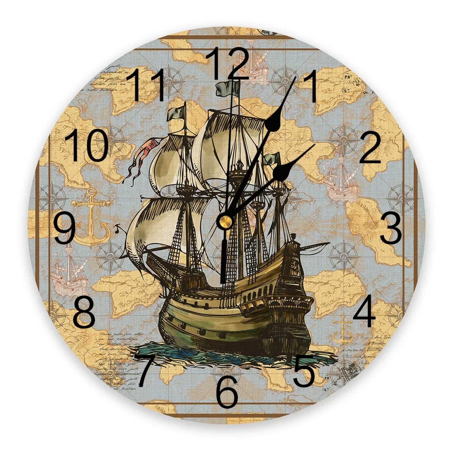 Compass Nautical Map Scale Letters Sailboat Large Wall Clock Dinning ...
