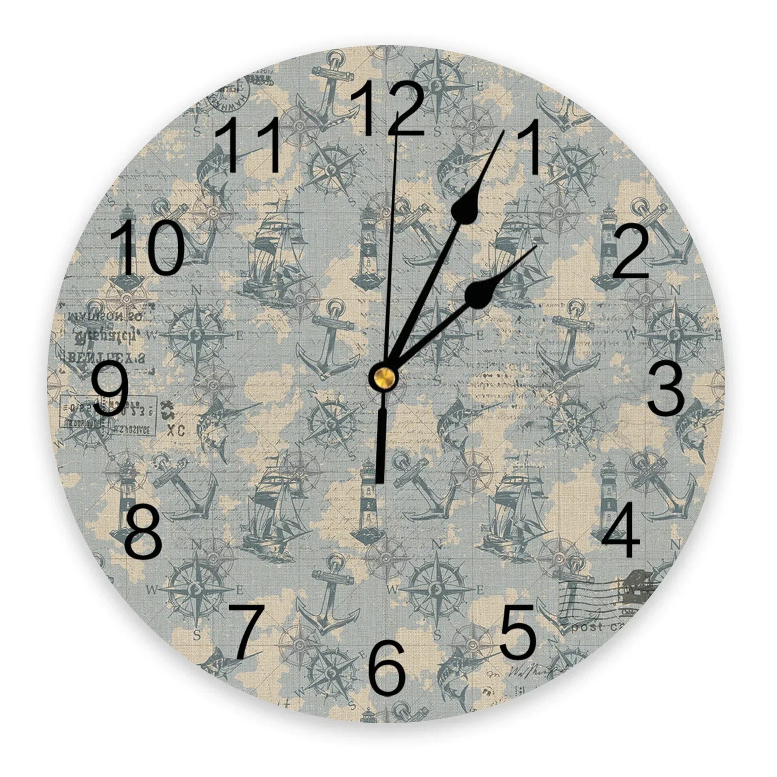 Compass Nautical Map Scale Letters Sailboat Large Wall Clock Dinning ...