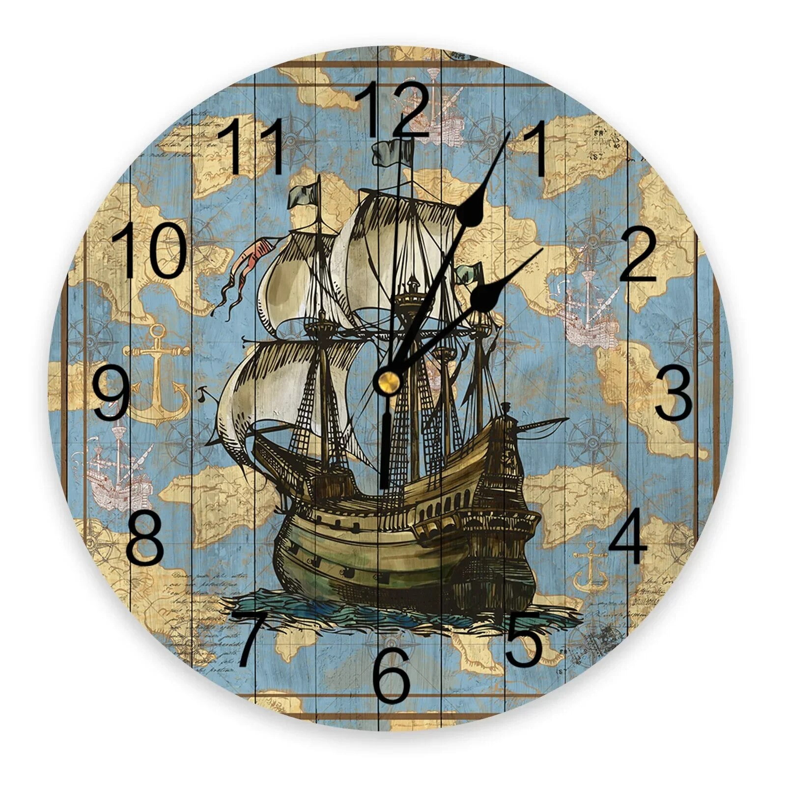 Compass Nautical Map Scale Letters Sailboat Large Wall Clock Dinning ...