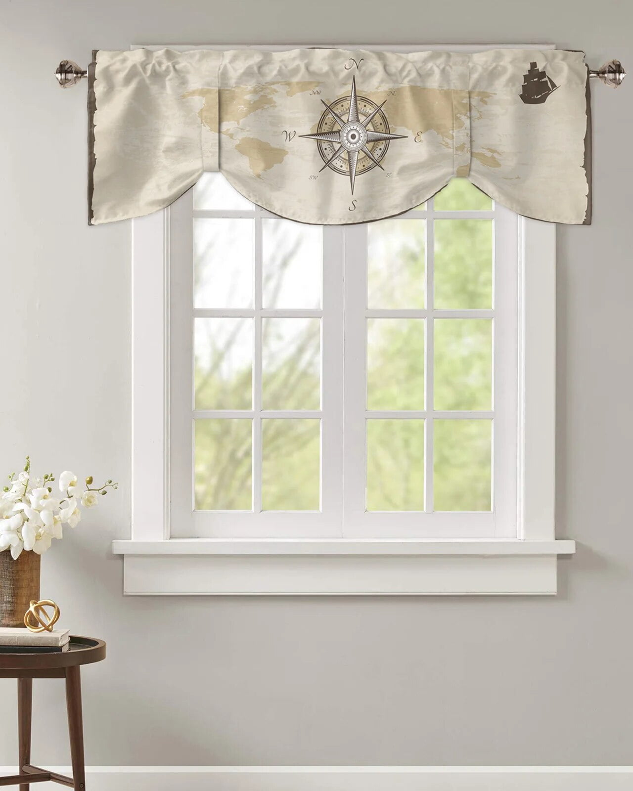 Compass Nautical Map Window Curtain Bedroom Roman Curtain Adjustable ...