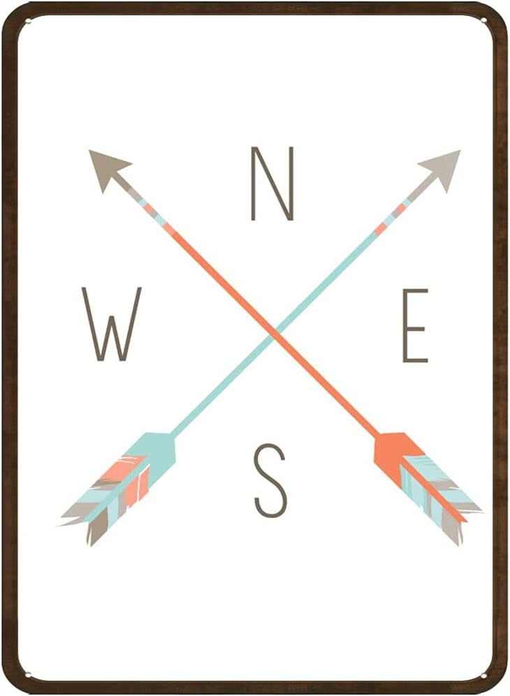 Compass North South East West Fun Tin Sign Directional Sign Arrow Print ...