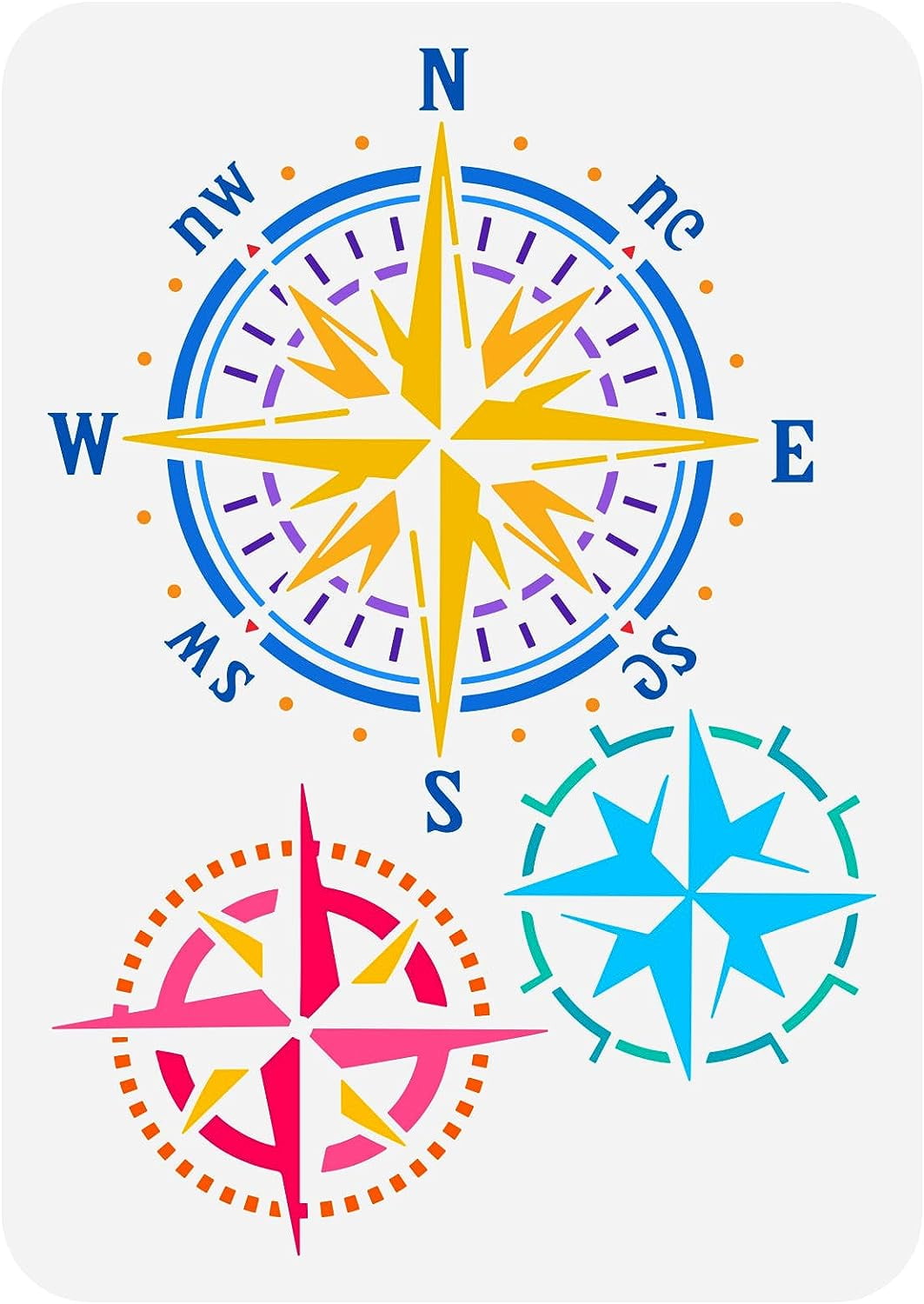 Compass Painting Stencil 11.7x8.3 inch Hollow Out 3 Style Vintage Compass Craft Stencil Reusable ...