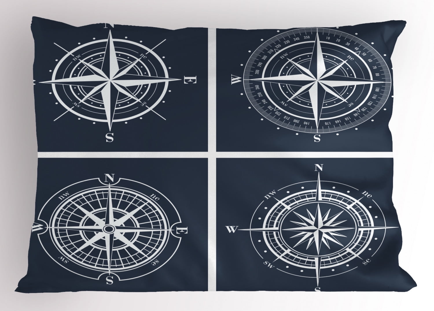 Compass Pillow Sham Set of White Compasses with Navy Blue Background ...