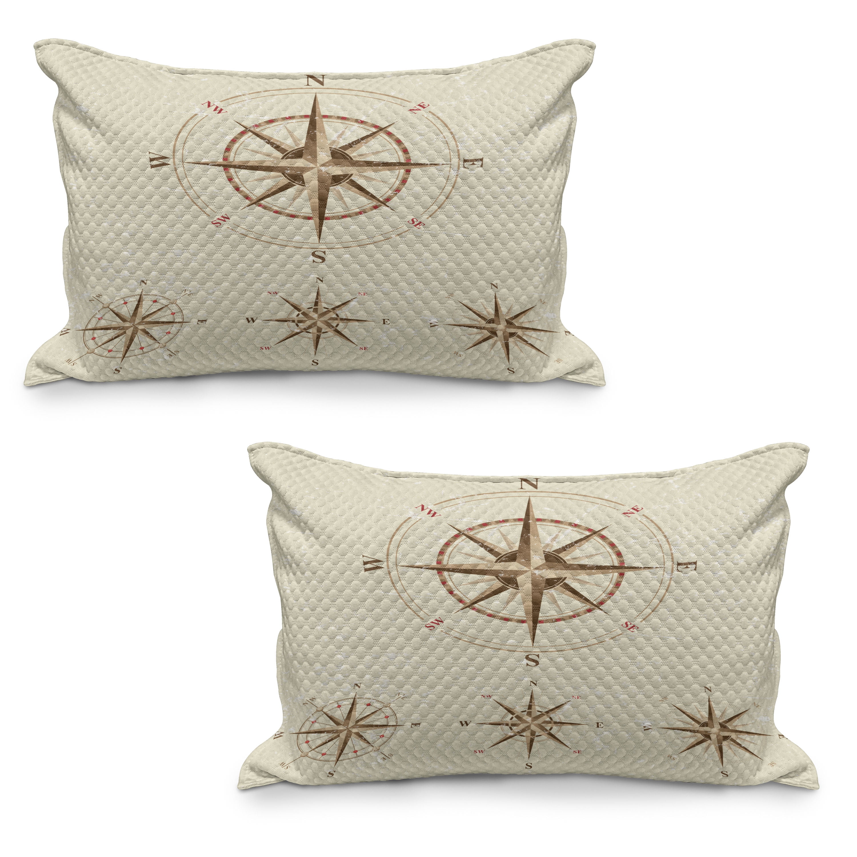 Compass Quilted Pillowcover Set of 2, 4 Different Compasses in Retro ...