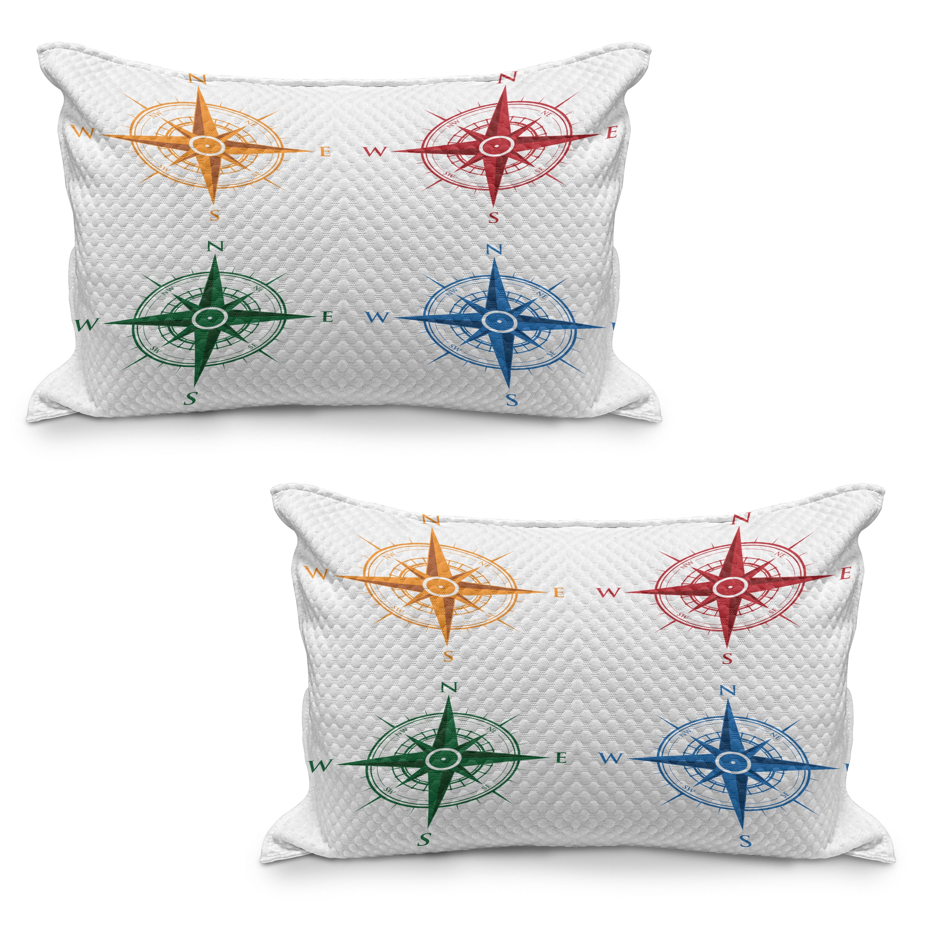 Compass Quilted Pillowcover Set of 2, Colorful Windrose Adventurer and ...