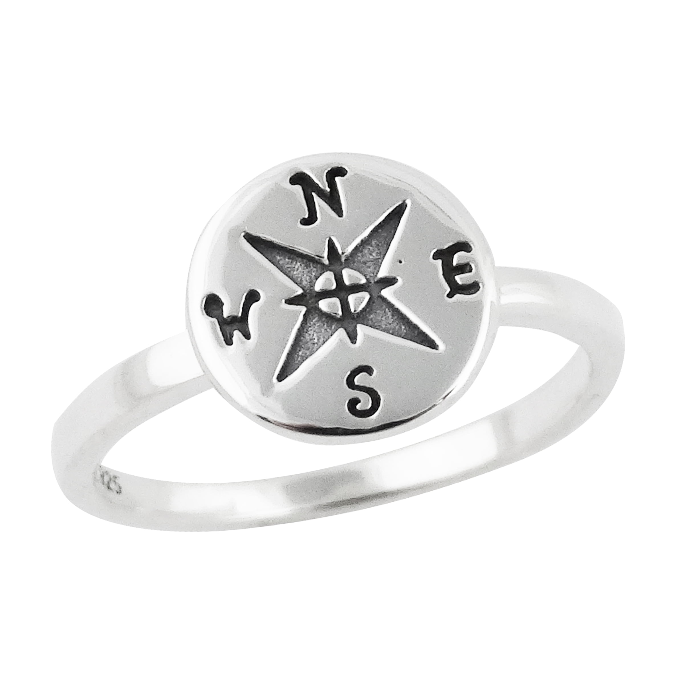 Compass Ring - 925 Sterling Silver, Sizes 6-10, Nautical Directional (9 ...