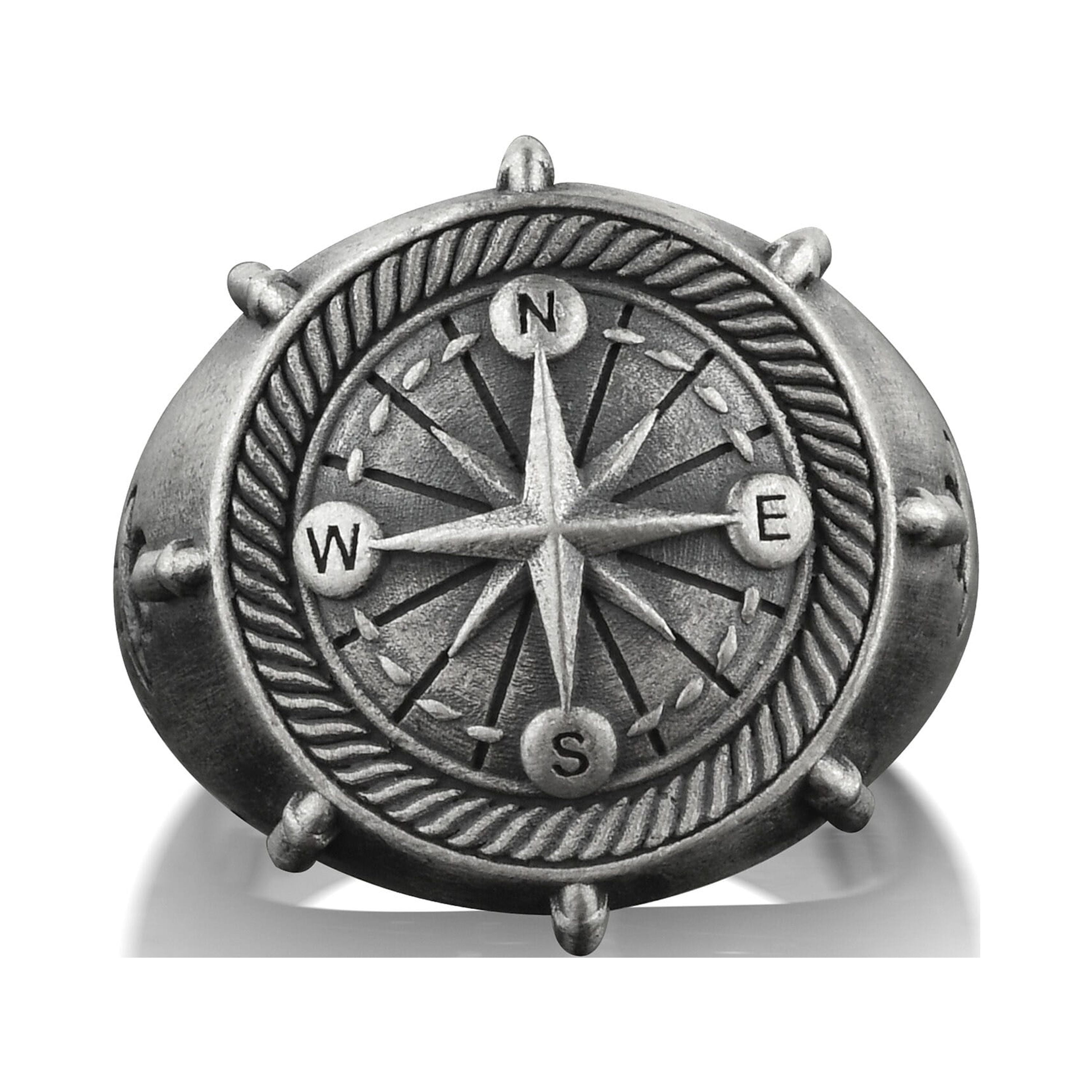 Compass Ring with Intaglio Anchor, Sterling Silver Oxidized Signet Ring For Men, Cool Male Ring ...