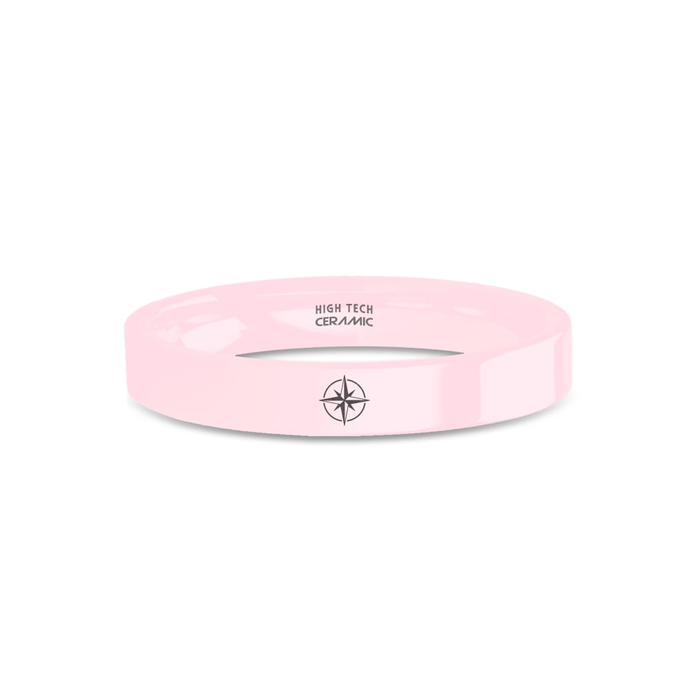 Compass Rose Cartography Engraved Pink Polished Ceramic Ring, 4mm, Size ...