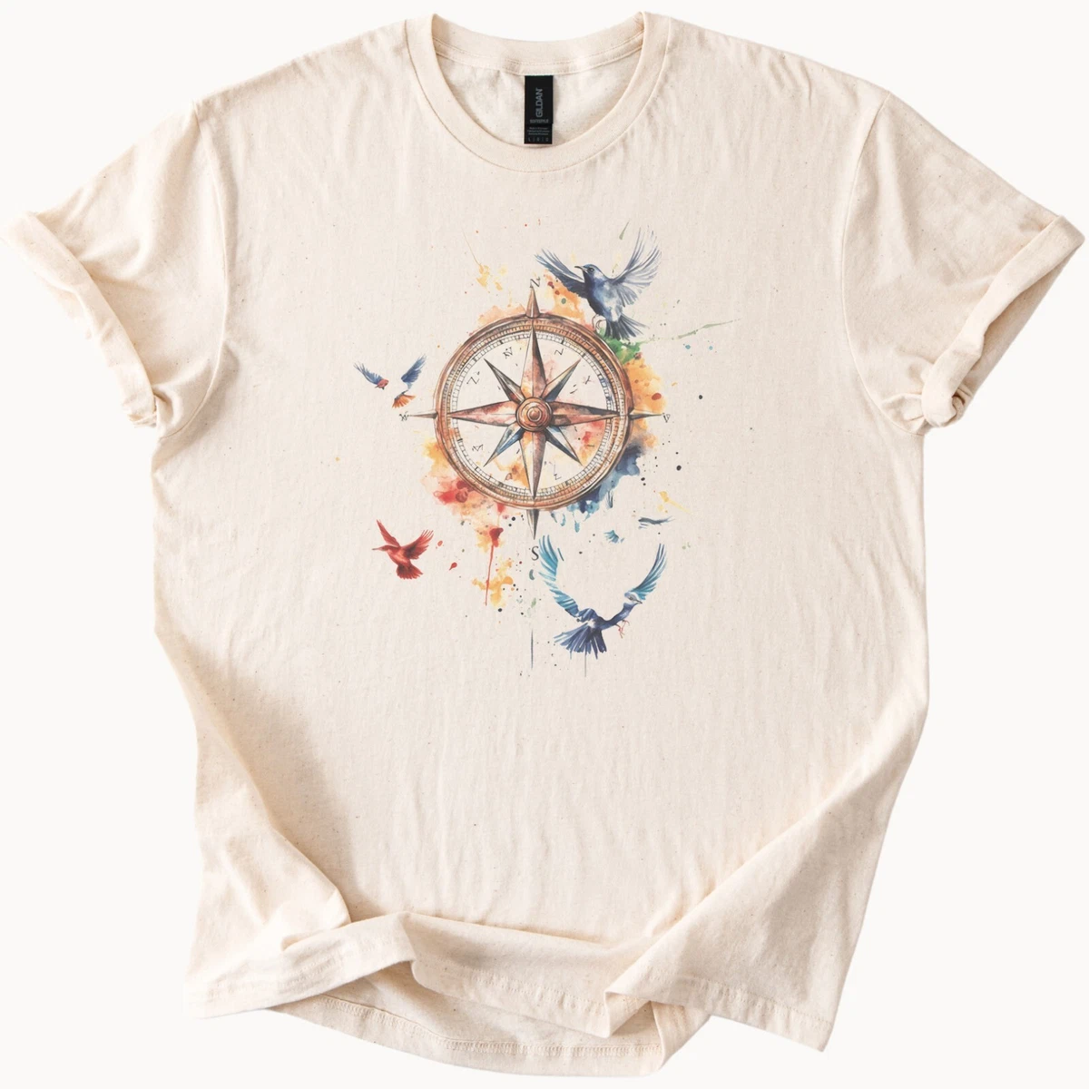 Compass Rose Shirt Birds Graphic Nature Adventure Travel Tee, Vintage T ...