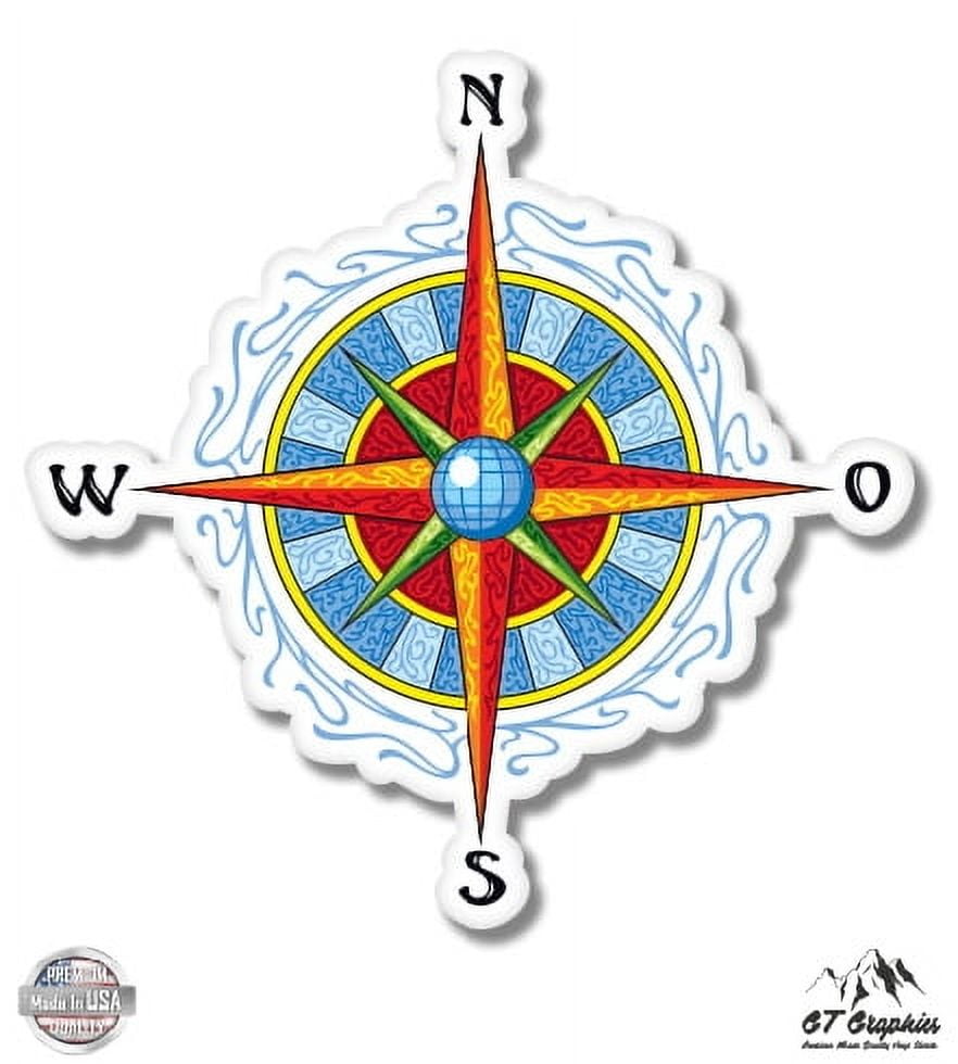 Compass Rose Travel Directions Explore - 3" Vinyl Sticker - For Car ...