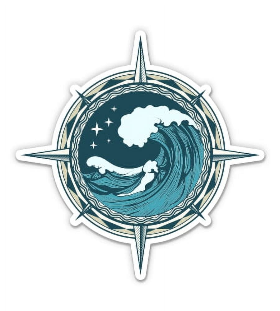 Compass Rose Wave Nautical Sailing - 3" Vinyl Sticker - For Car Laptop ...