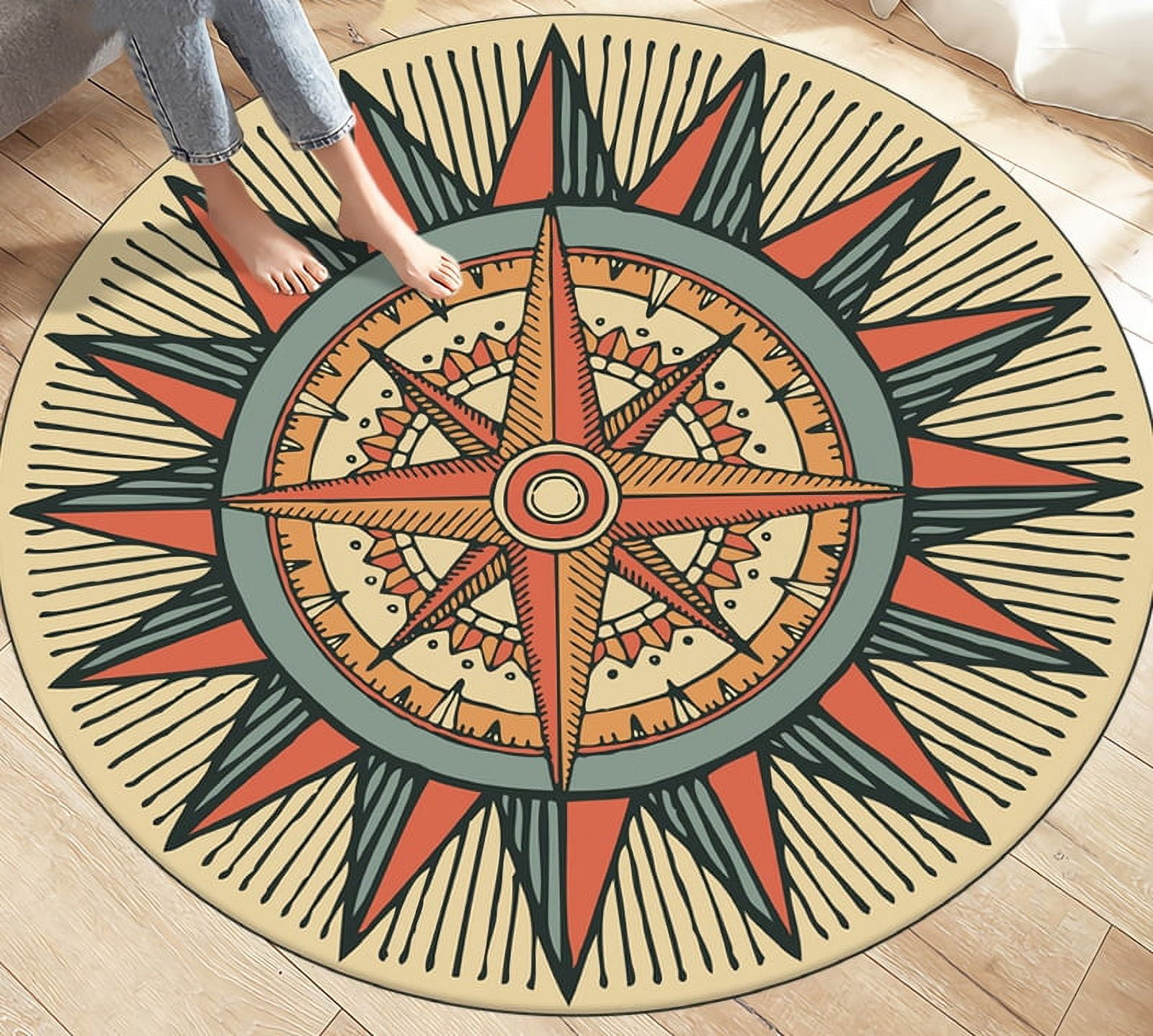 Compass Round Carpet Area Rug Retro British Navy New World Discovery ...