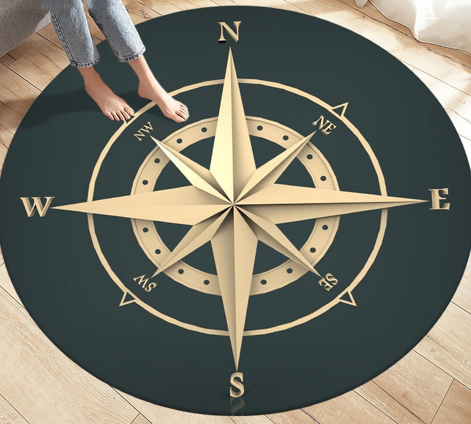 Compass Round Carpet Area Rug Retro British Navy New World Discovery Carpets Living Room Bedroom ...