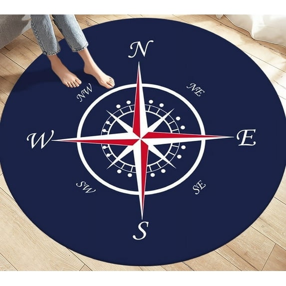 Compass Round Carpet Area Rug Retro British Navy New World Discovery ...